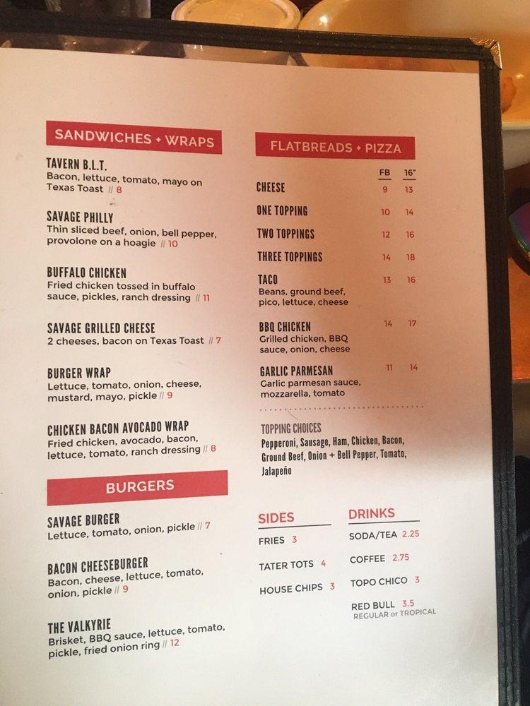 Menu at Savage Tavern pub & bar, Lubbock