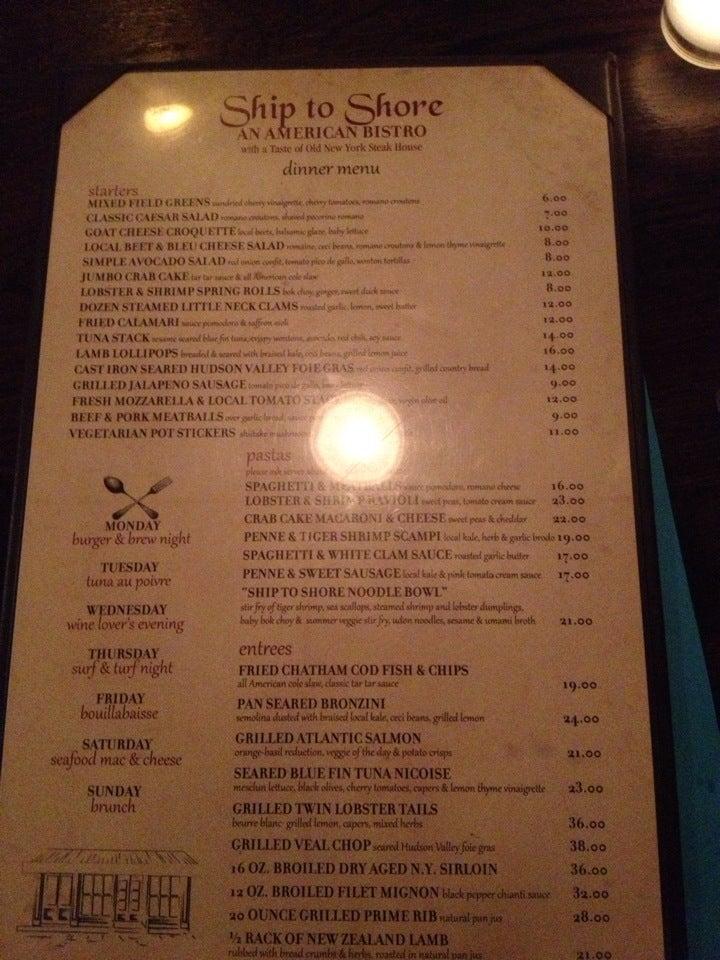 Menu at Ship to Shore steakhouse, Kingston
