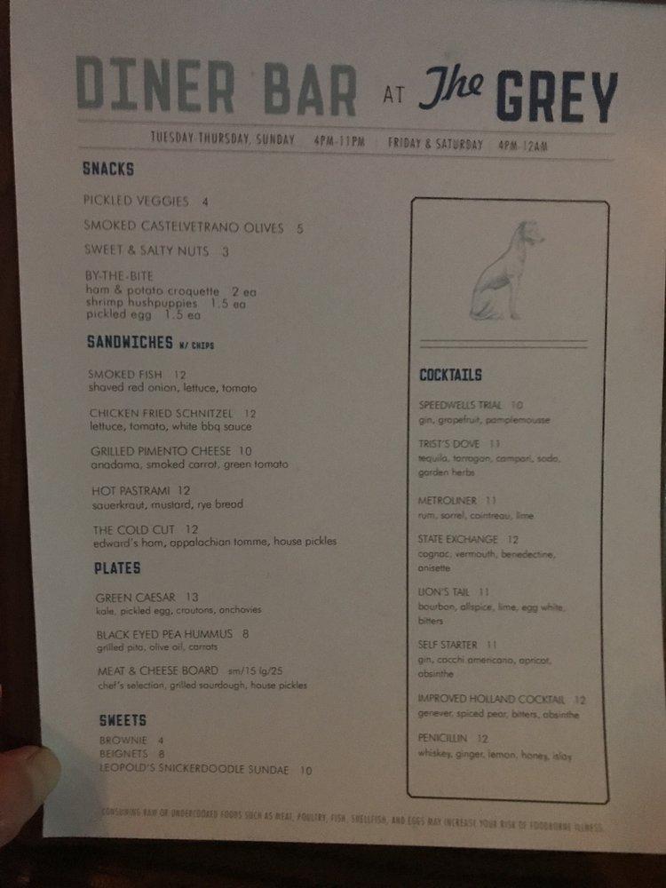 Menu at The Grey restaurant, Savannah