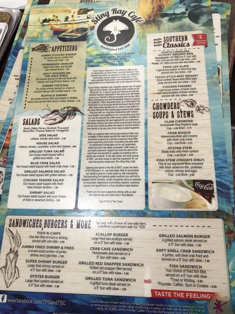 Menu at The Stingray Café restaurant, New Bern