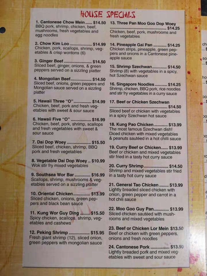 Menu at War Wick's Restaurant, Grand Falls-Windsor