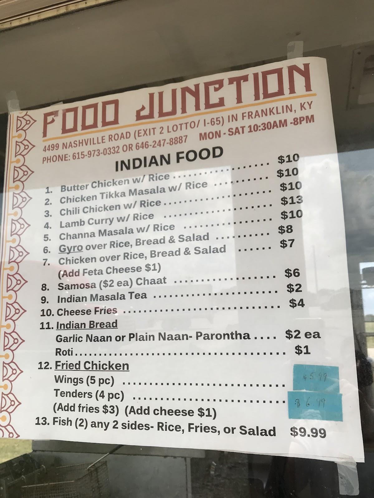 Menu at Food Junction Trailer restaurant, Franklin