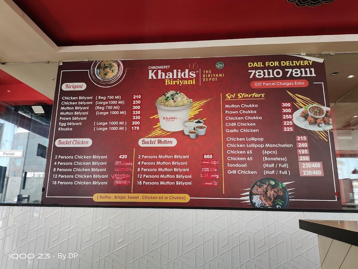 Menu at Khalids Biriyani ambattur, Chennai, OT 125