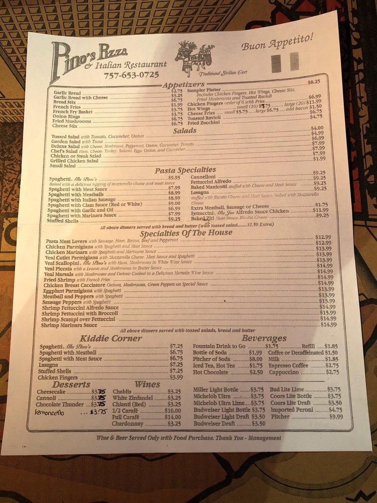 Menu at Pino's Pizza pizzeria, Courtland
