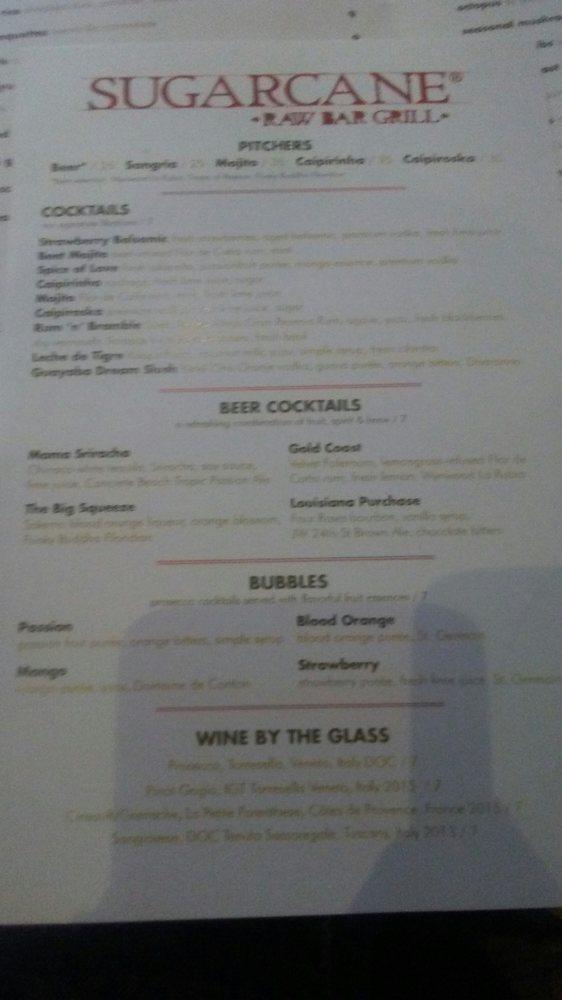 Menu at Sugarcane restaurant, Miami