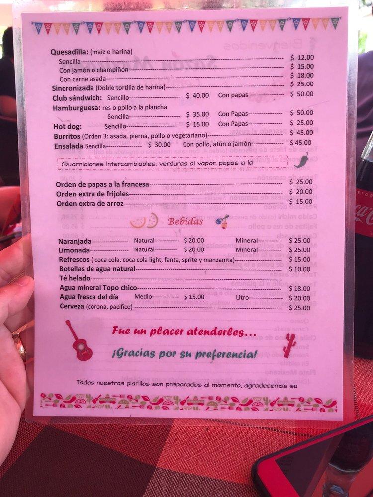 Menu at Sazon Mexicano, Chapala