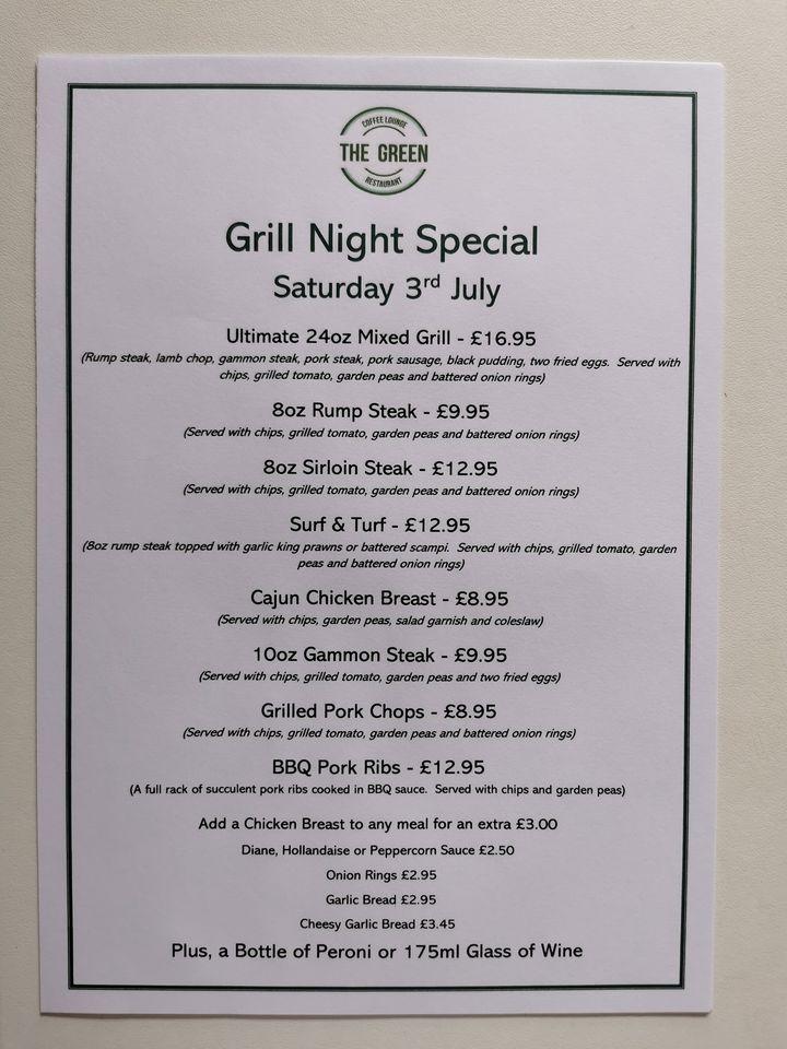 Menu at The Green cafe, Caerleon