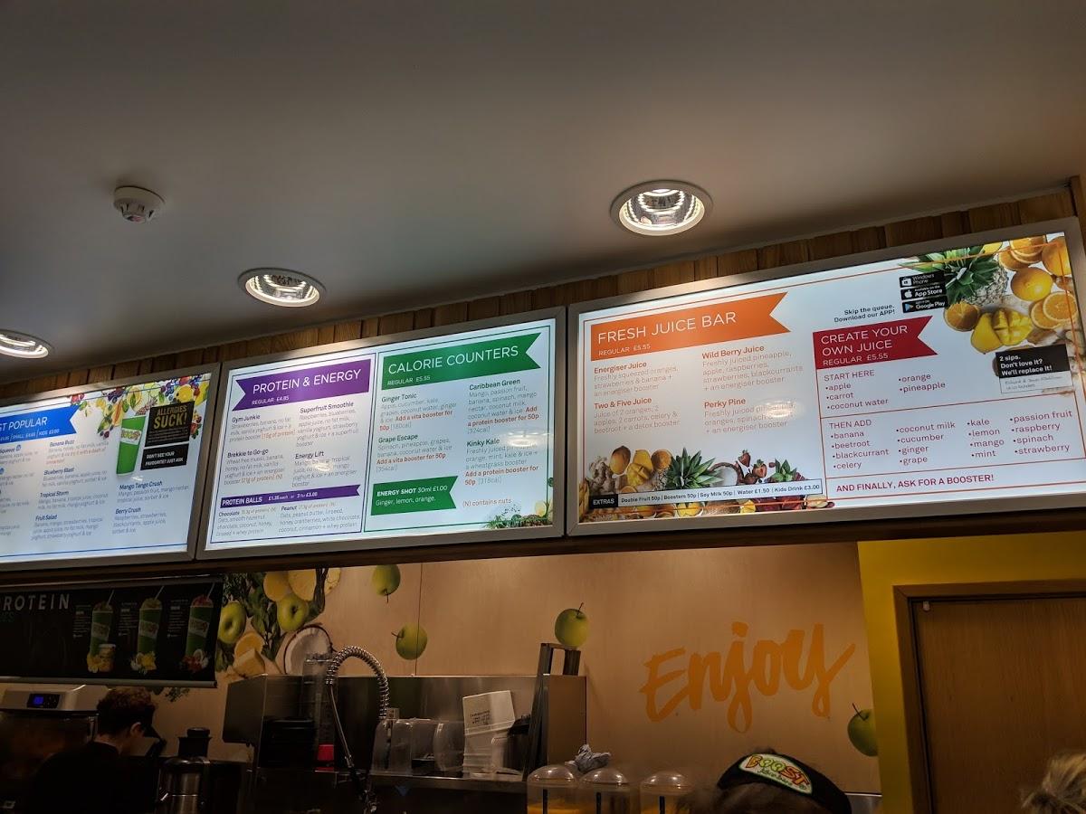 Menu at Boost Juice Bar, Reading