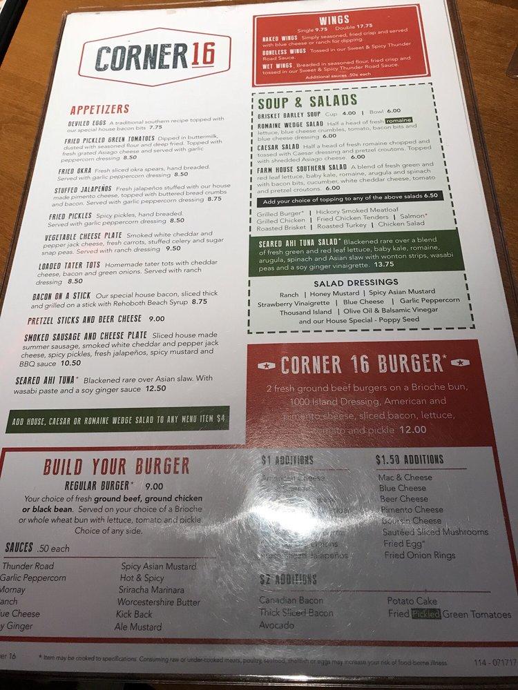 Menu at Corner16 restaurant, Knoxville, Bob Kirby Rd