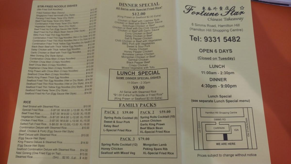 Menu at Fortune Star Chinese Takeaway restaurant, Hilton