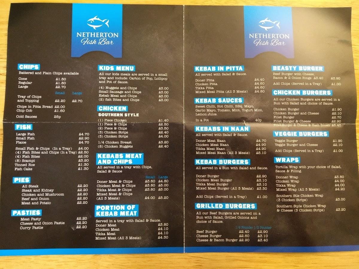 Menu at Netherton Fish Bar, Dudley