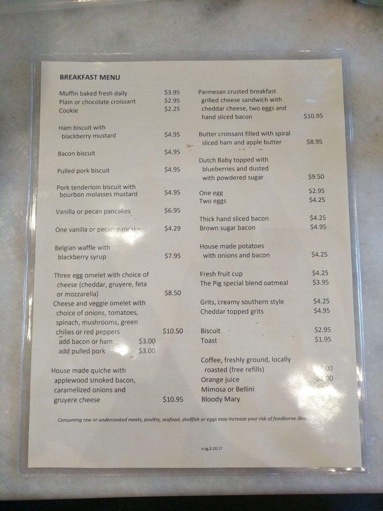 Menu at The Perfect Pig restaurant, Seagrove Beach, E County Hwy 30A