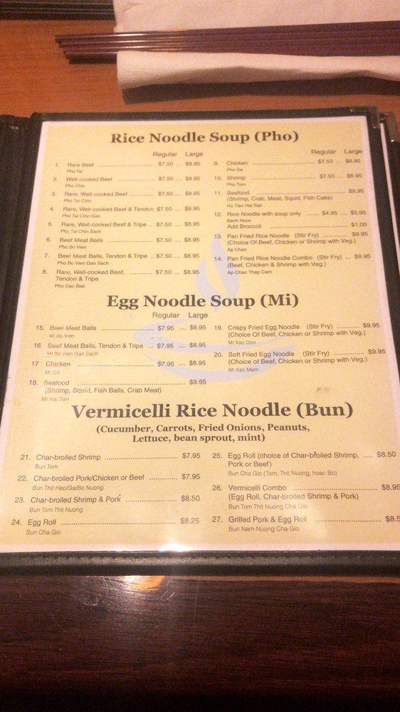 Menu at Phở Shiki restaurant, Columbus