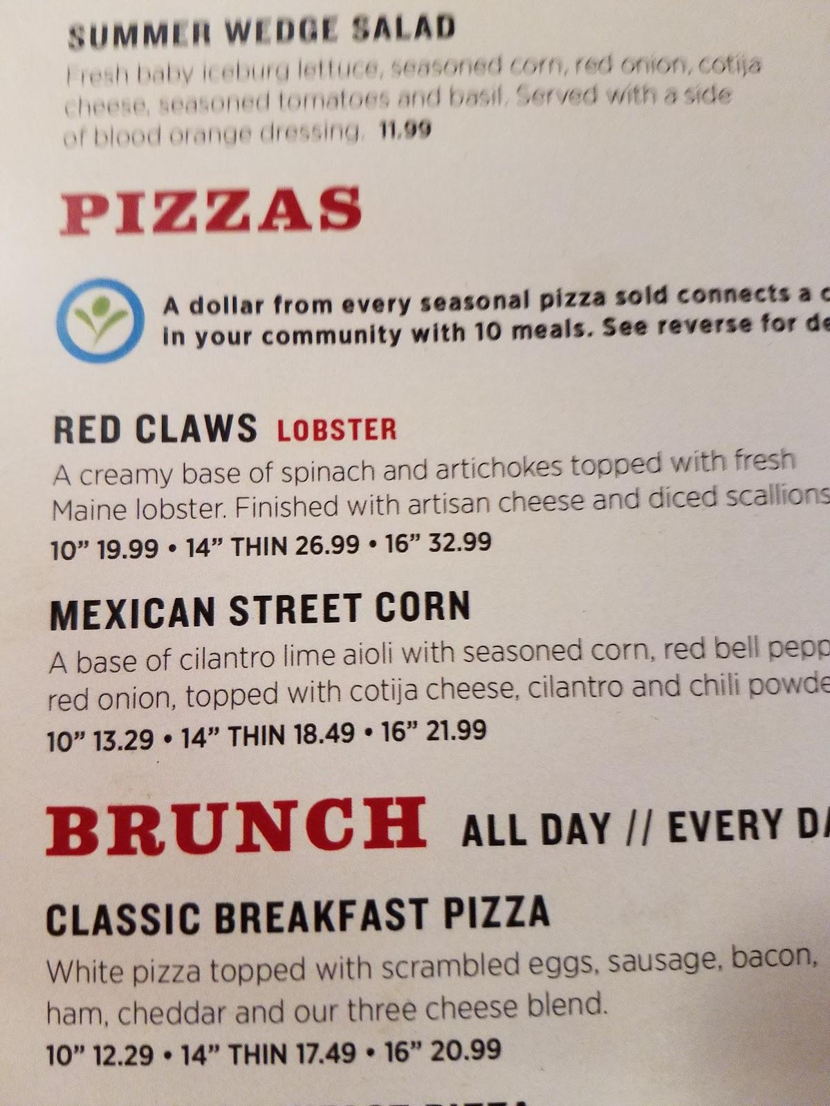Menu at Portland Pie Company pizzeria, Portland, 51 York St