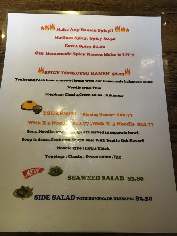 Menu at Ramen Tatsu restaurant, Las Vegas