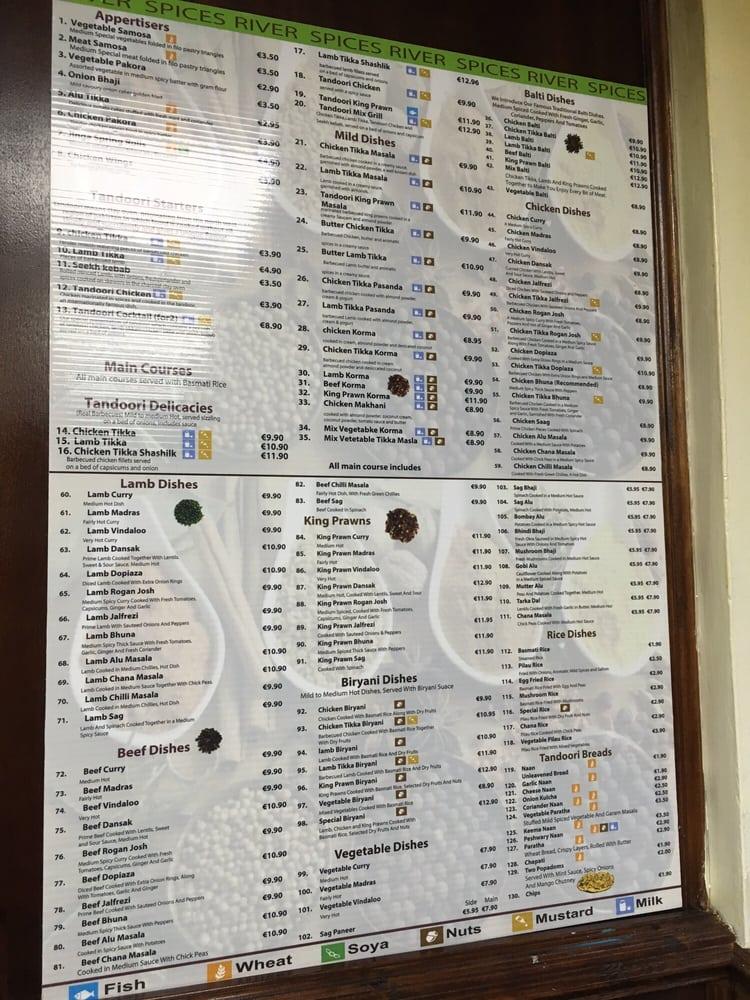 Menu at River Spice restaurant, Killaloe