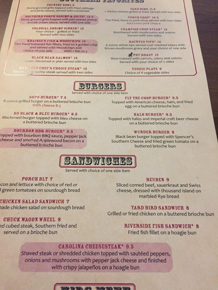 Menu at Southern Porch pub & bar, Canton