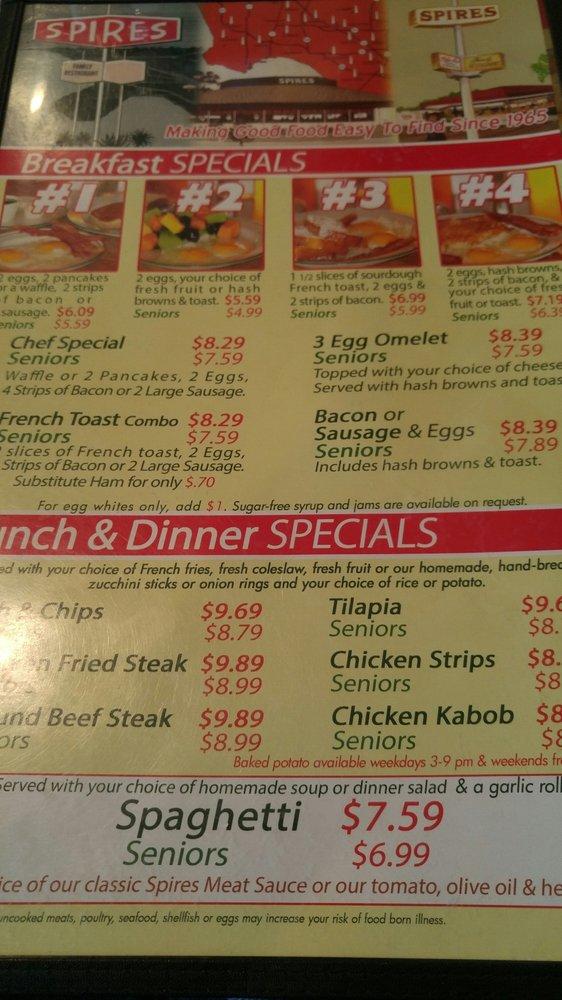 Menu at Spires Restaurant, Tustin, Newport Ave