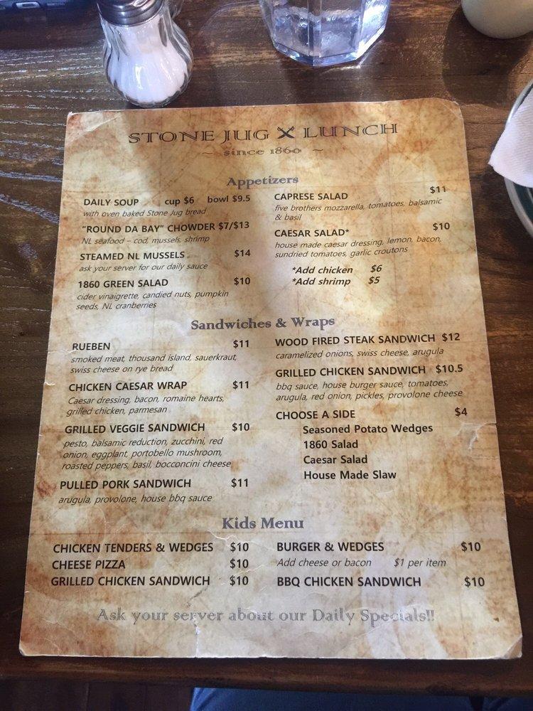 Menu at Stone Jug pub & bar, Carbonear