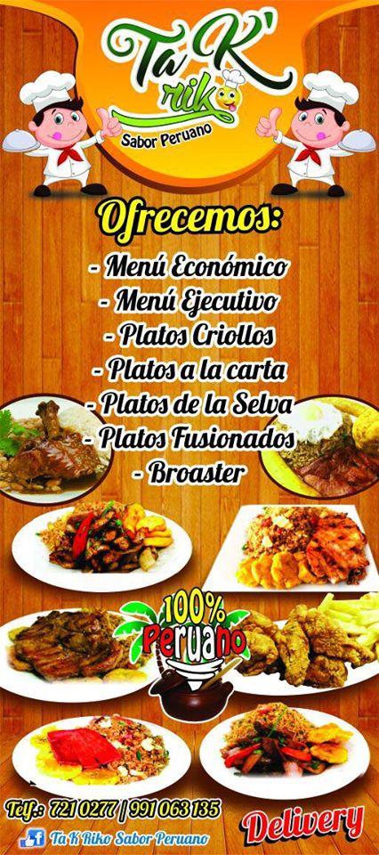 Carta del restaurante Ta K Riko Sabor Peruano Lima, Lima