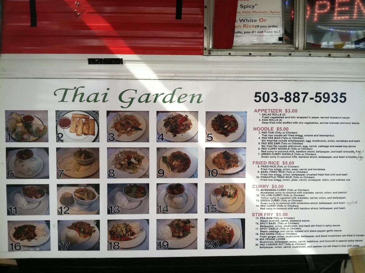 Menu at Thai Garden restaurant, Portland, SE Stark St
