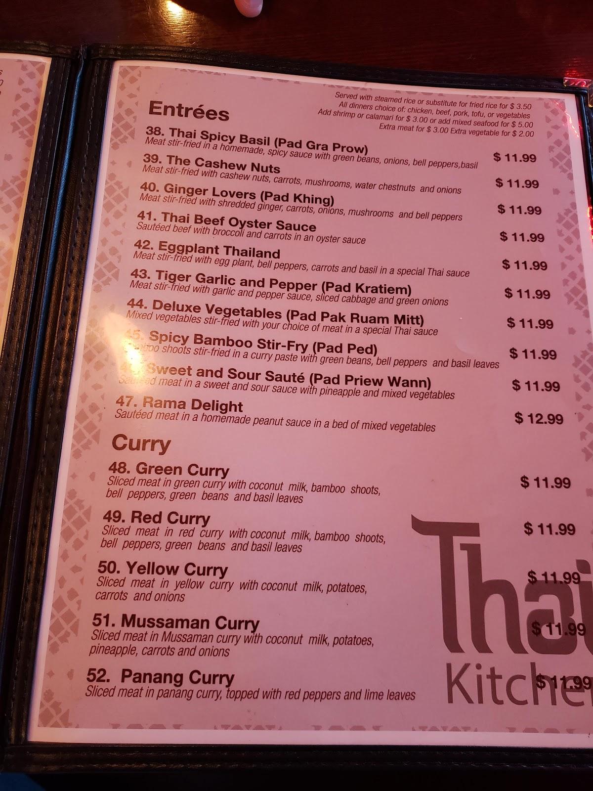Menu at Thai Kitchen Restaurant, Fishers, Allisonville Rd