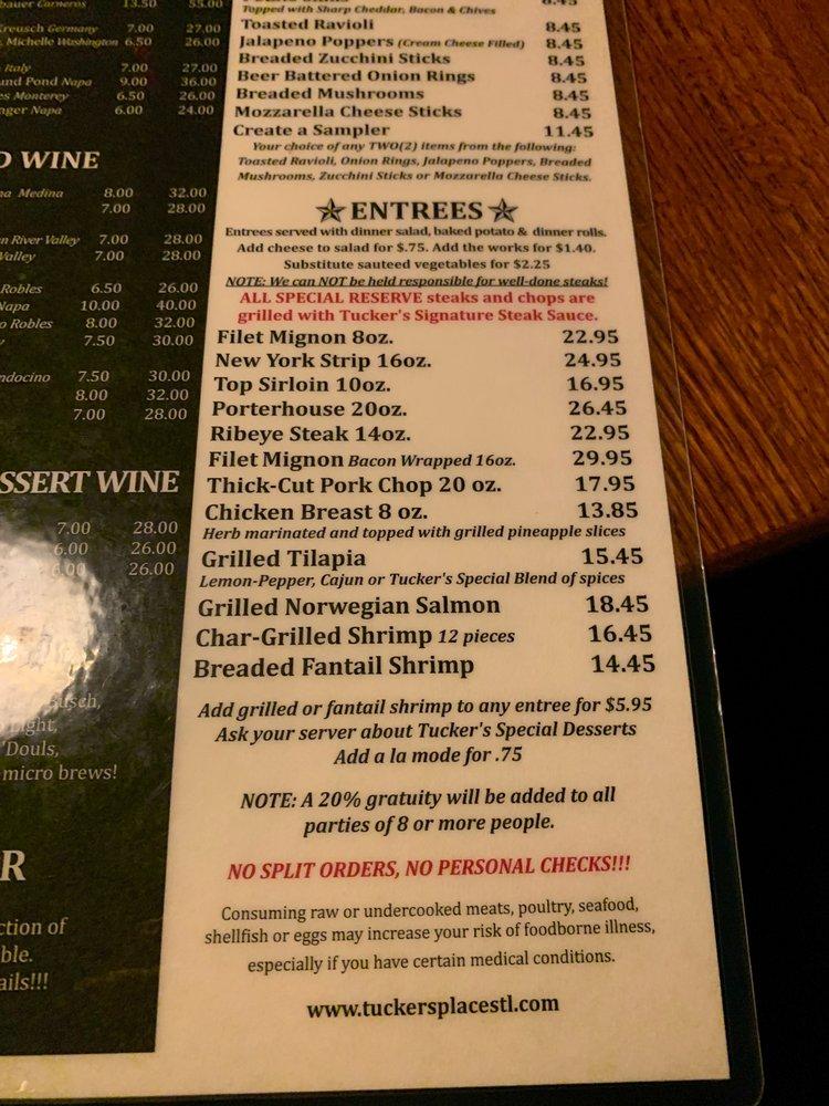 Menu at Tucker's Place steakhouse, Mehlville, Union Rd