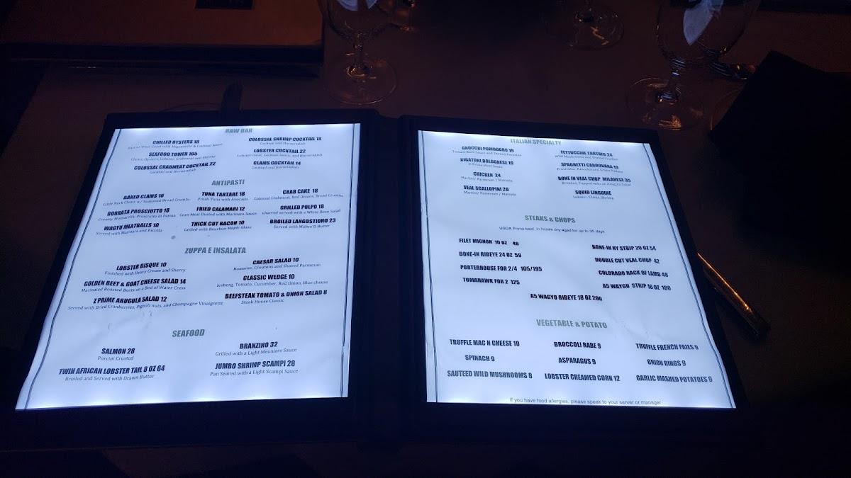 Menu at Z Prime Italian Steakhouse, White Plains