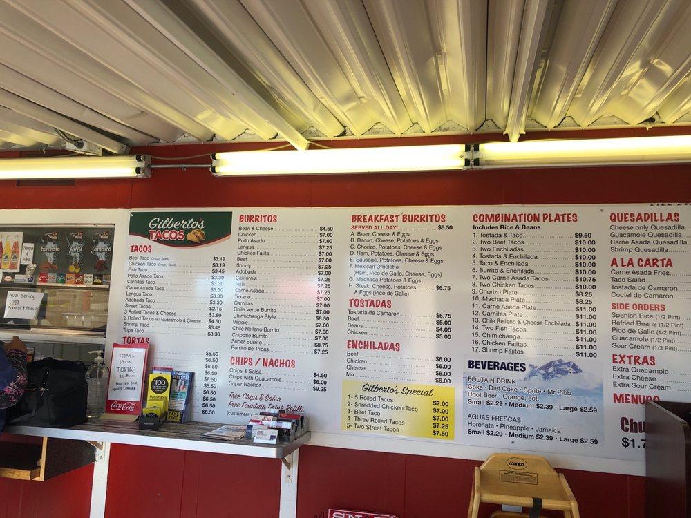 Menu at Gilberto's Tacos Mexican Restaurant, Citrus Heights