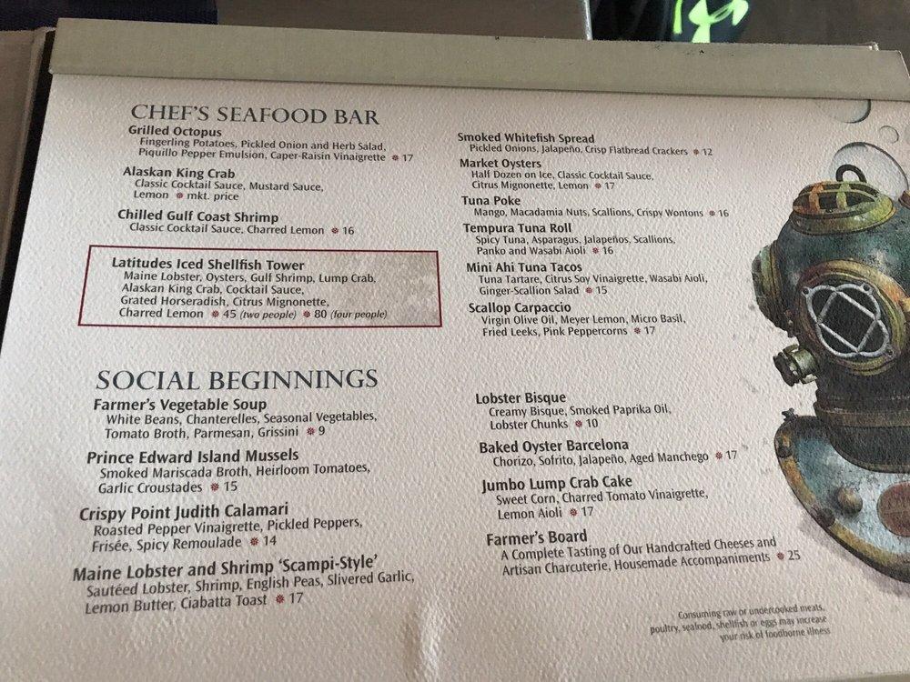 Menu at Latitudes restaurant, Highland Beach, S Ocean Blvd