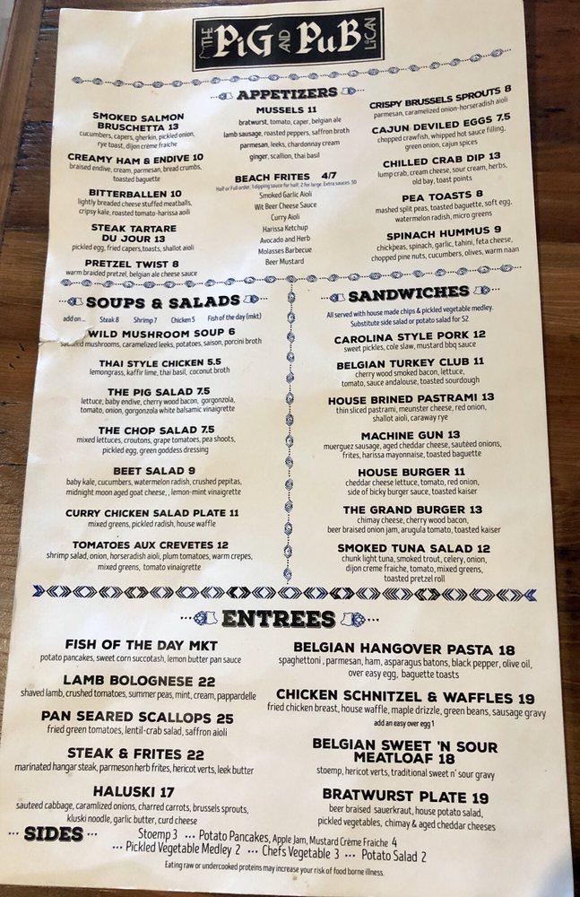 Menu at Pig & Publican, Lewes