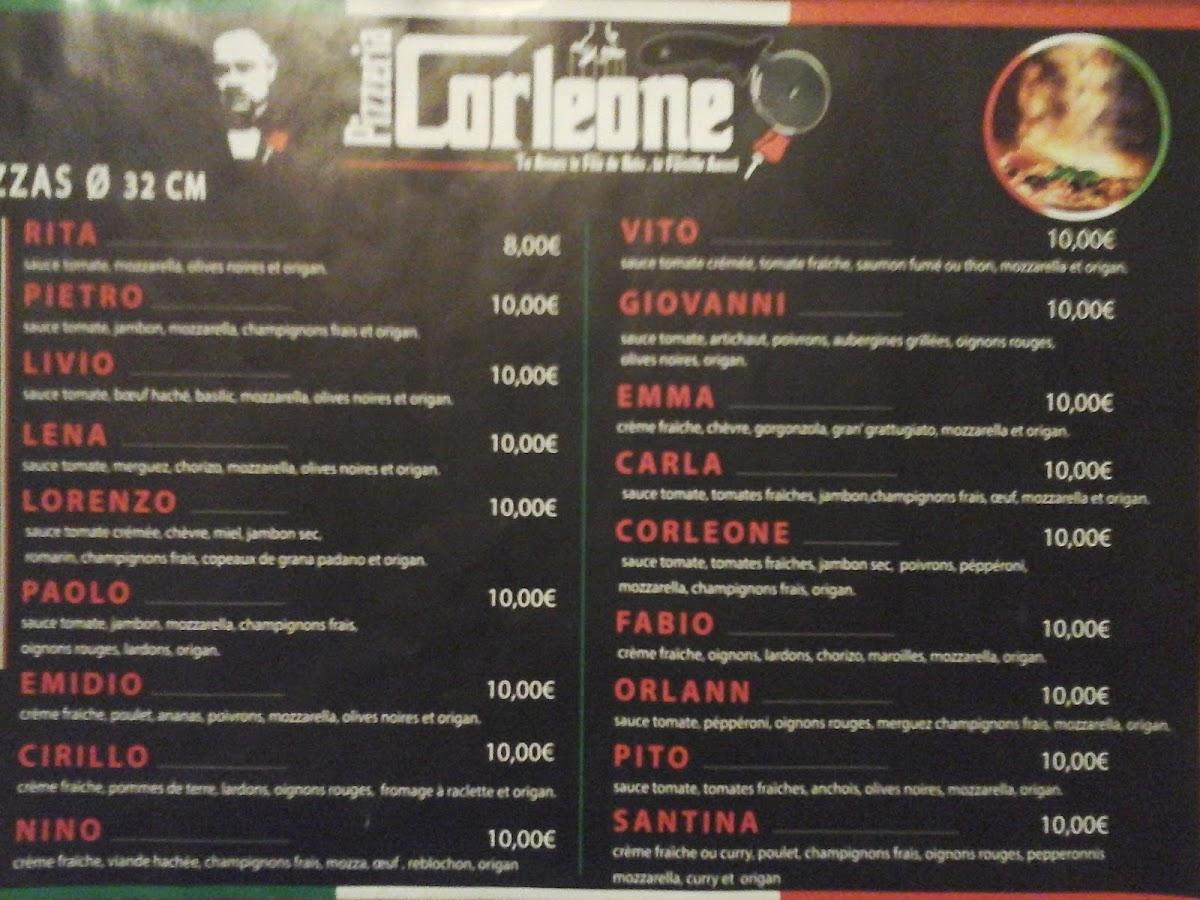 Menu at Pizzeria Corleone, Dunkirk