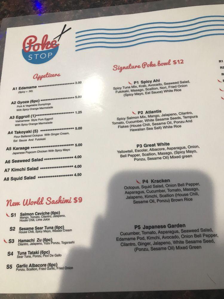 Menu at Poke Stop restaurant, Fort Worth