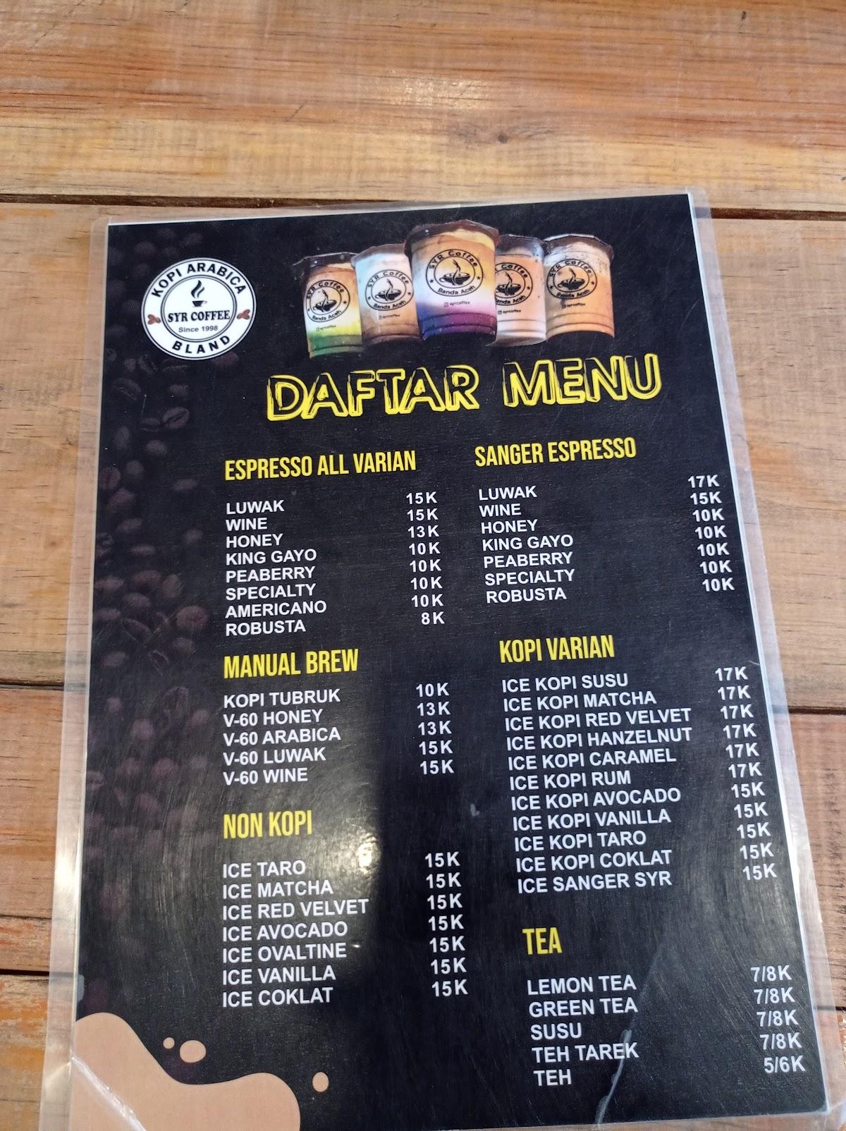 Menu at SYR 02, Banda Aceh