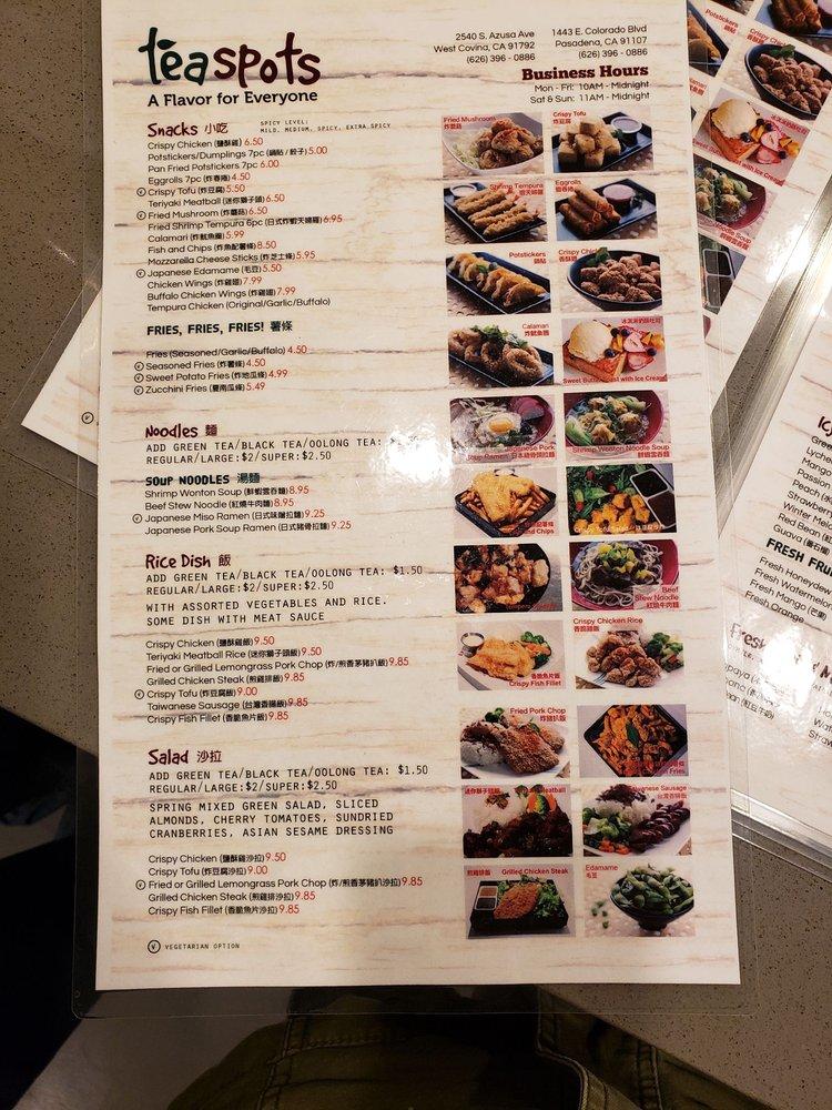 Menu at Tea Spots pub & bar, West Covina