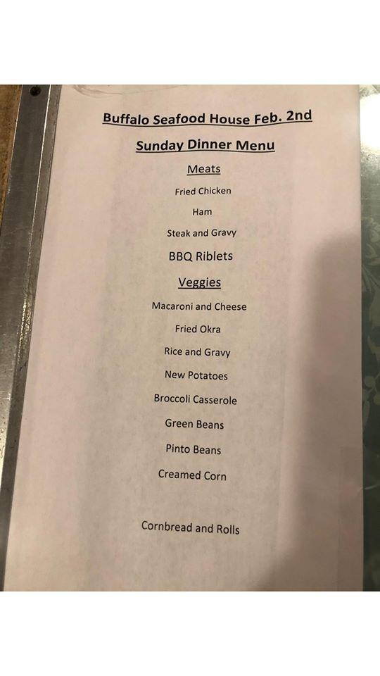 Menu at Buffalo Seafood House restaurant, Buffalo