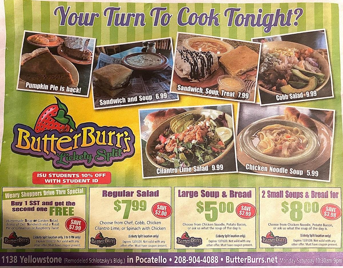 Menu at ButterBurr's Lickety Split restaurant, Pocatello