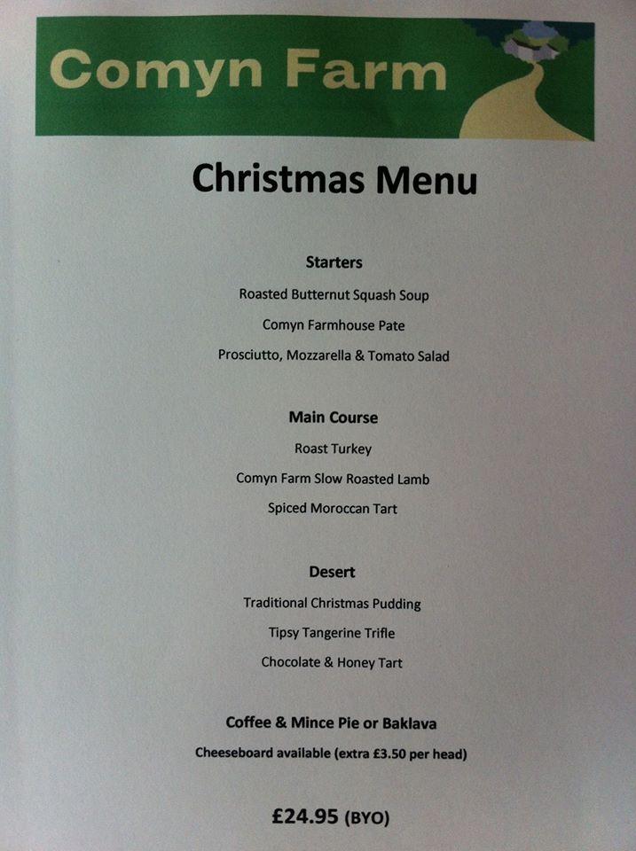 Menu at Comyn Farm restaurant, Ilfracombe