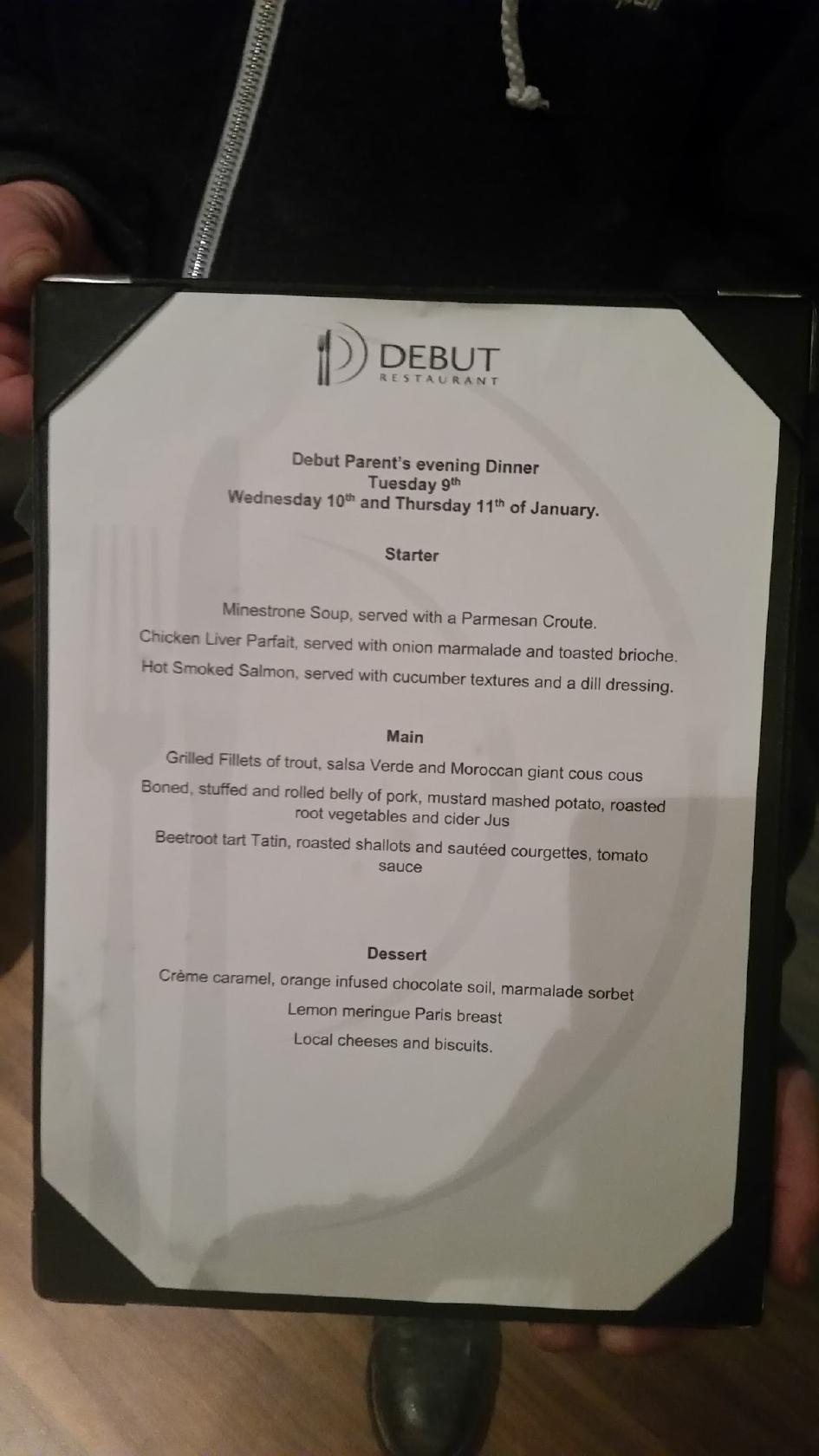 Menu at Debut Restaurant, Norwich