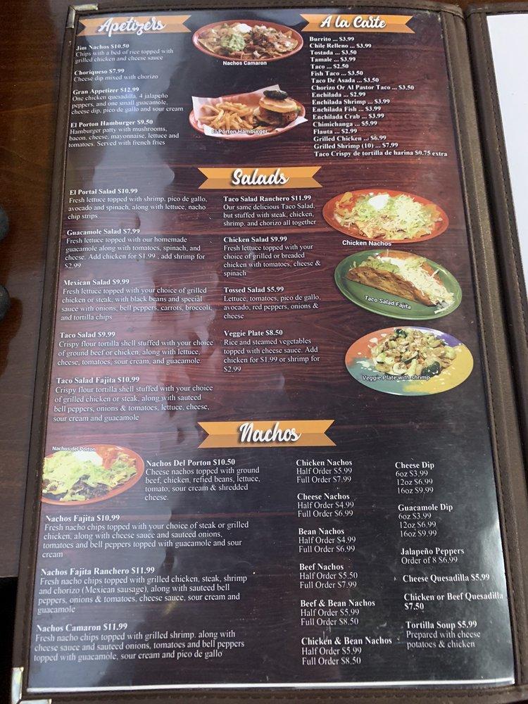 Menu at El Porton Mexican Grill restaurant, Shenandoah