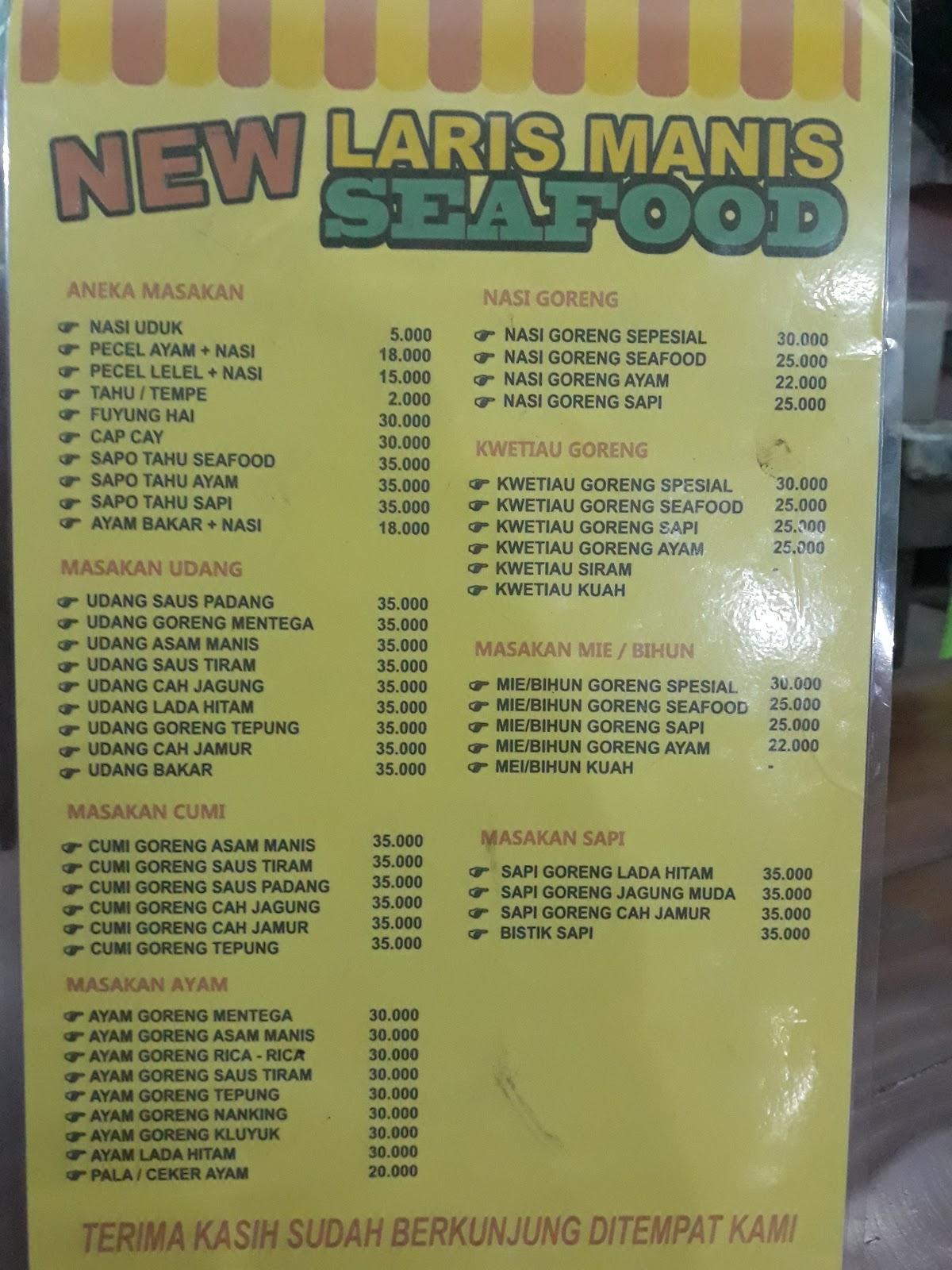 Carta del restaurante Laris Manis Seafood, Yakarta Oriental