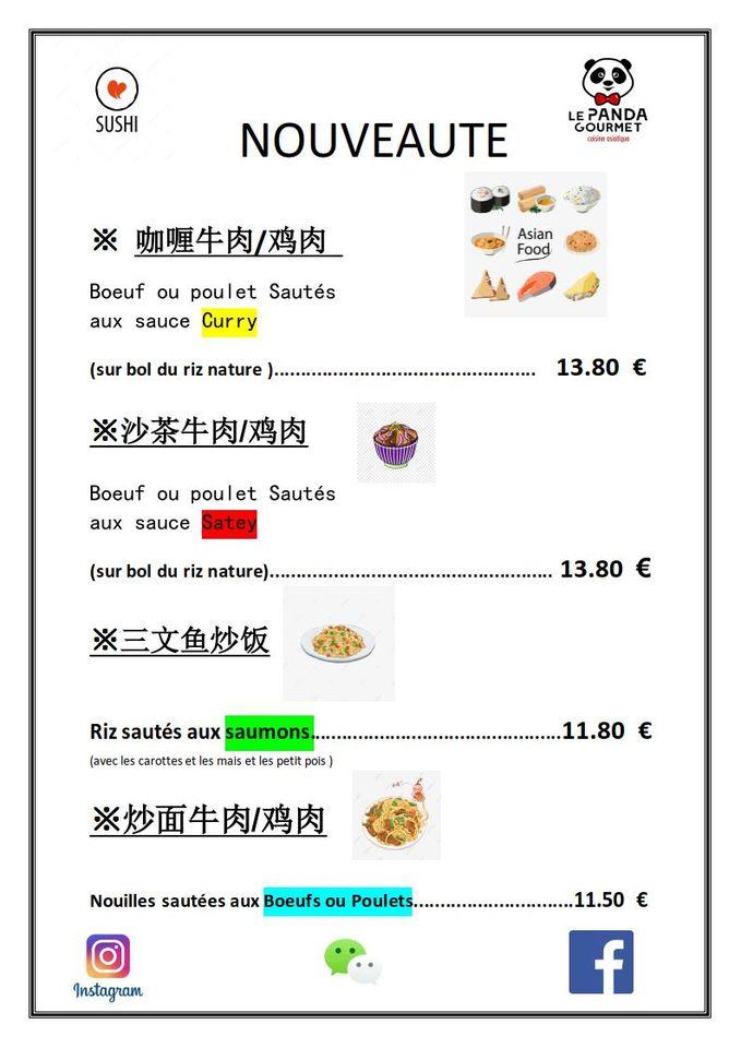 Menu au Le Panda Gourmet restaurant, Meythet