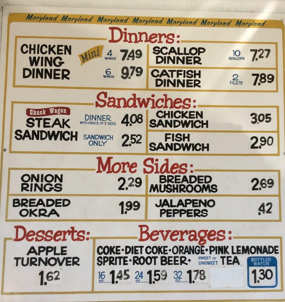Menu at Maryland Fried Chicken restaurant, Plant City