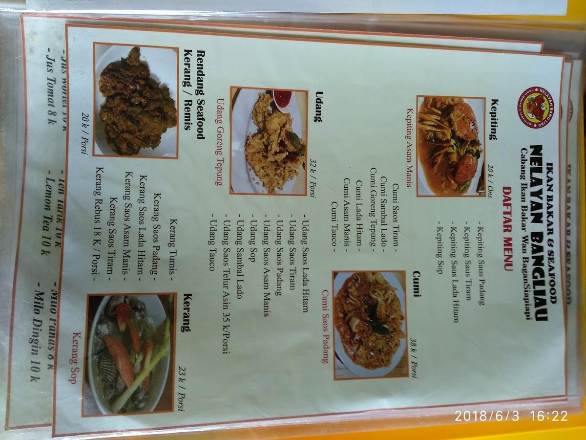 Menu at Nelayan Bang Liau restaurant, Pekanbaru