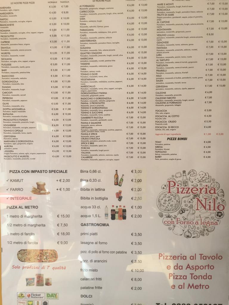 Carta de Pizzeria il Nilo, Cervesina