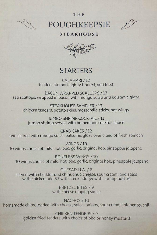 Menu at Poughkeepsie Steakhouse, Poughkeepsie