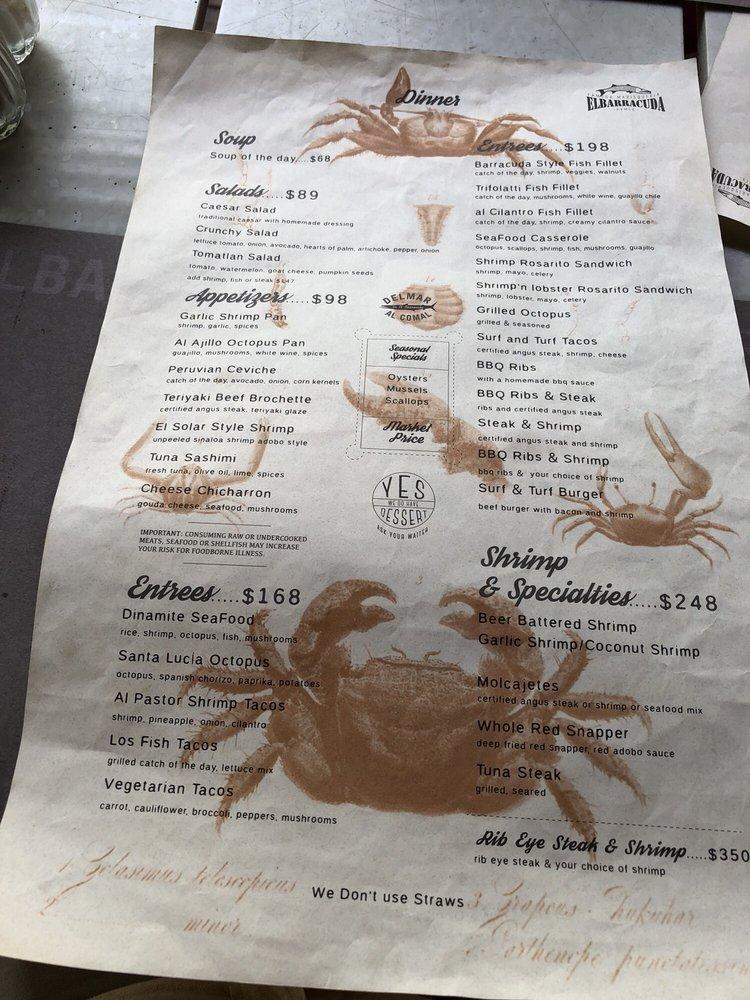 Menu at Restaurant El Barracuda, Nuevo Vallarta, Blvrd de Nayarit 708