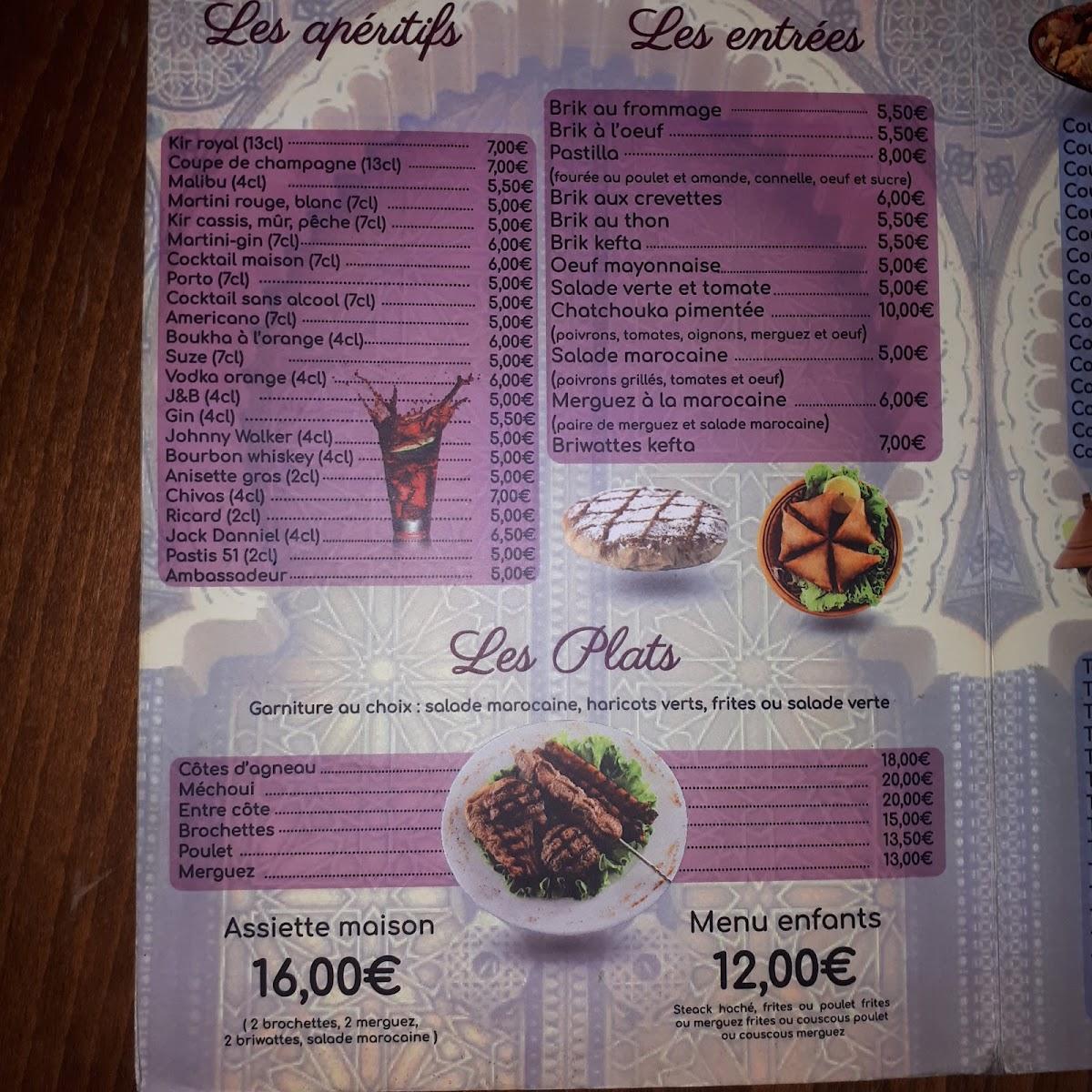 Menu au Safi restaurant, Porcheville