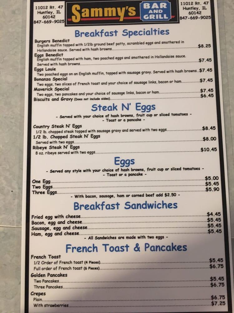 Menu at Sammy's Restaurant & Bar, Huntley