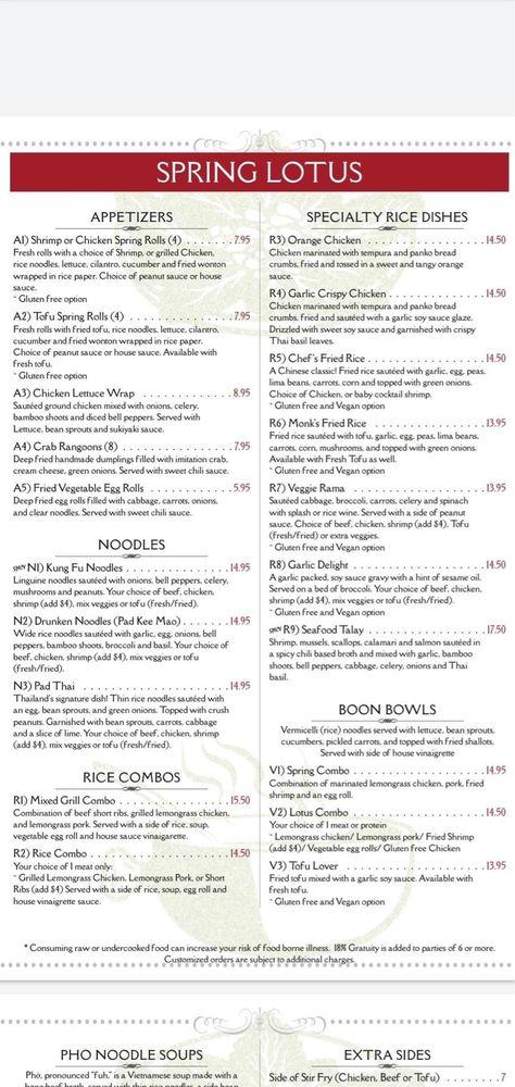 Menu at Spring Lotus Restaurant, Wenatchee